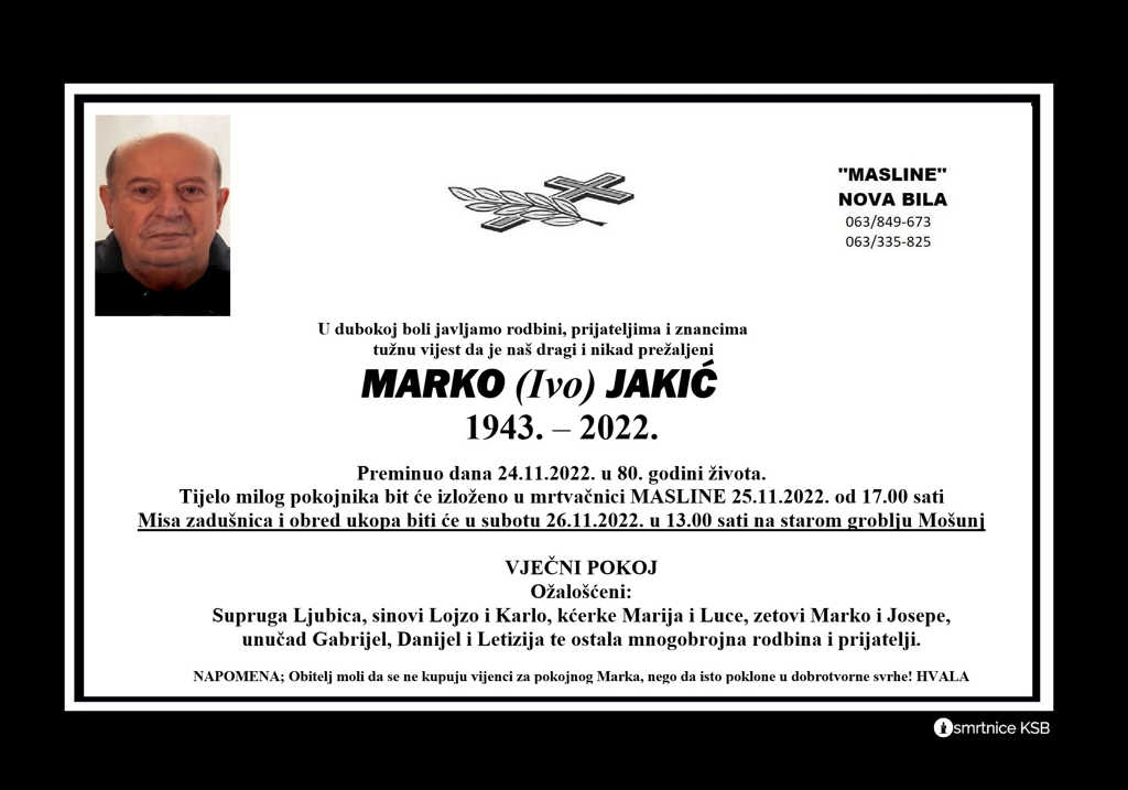 Marko (Ivo) Jakić | Osmrtnice KSB