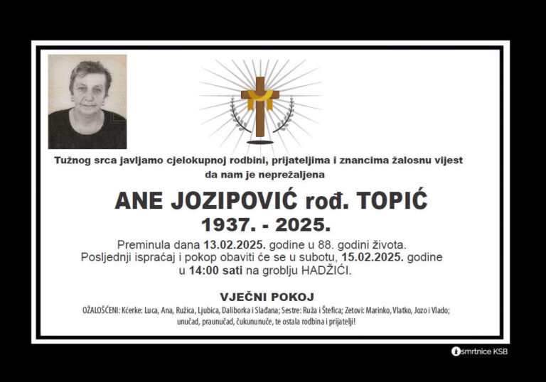 Ane Jozipović rođ. Topić – Osmrtnice KSB